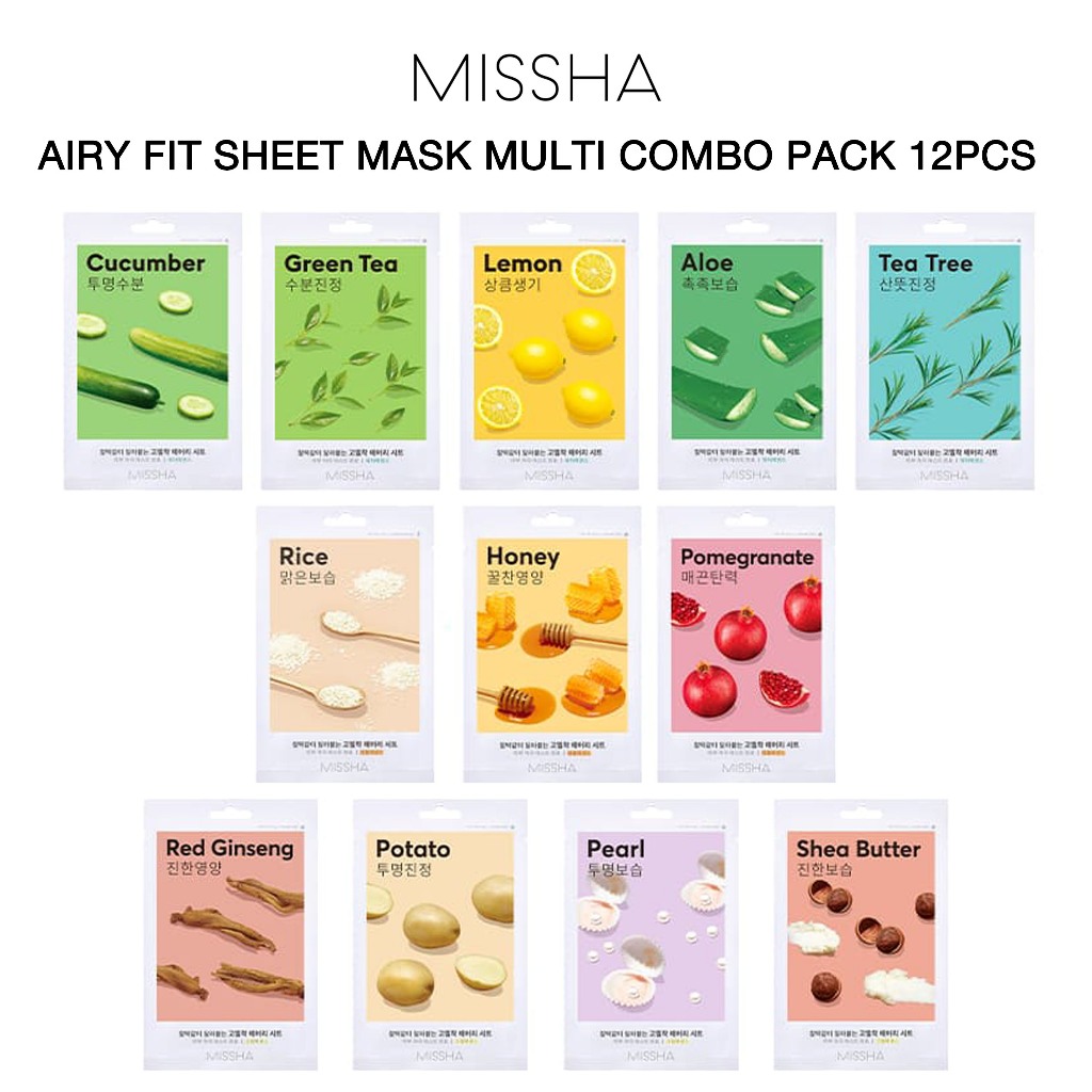 Missha | Airy Fit Facial Mask Sheet Multi Combo Pack(12pcs) | Shopee ...