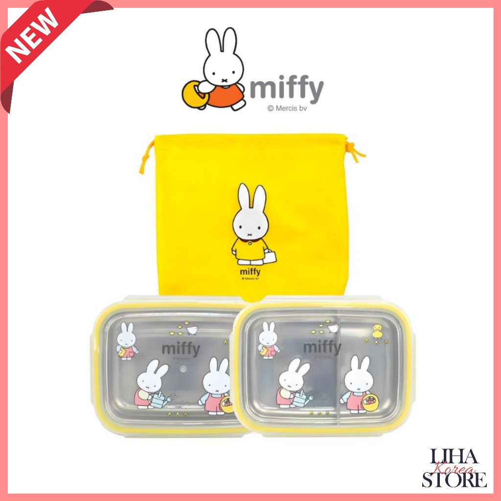 Miffy Food Container Lunch Box Set Stainless Steel 304 Lock&Lock Miffy Children Square 2-Tier ...
