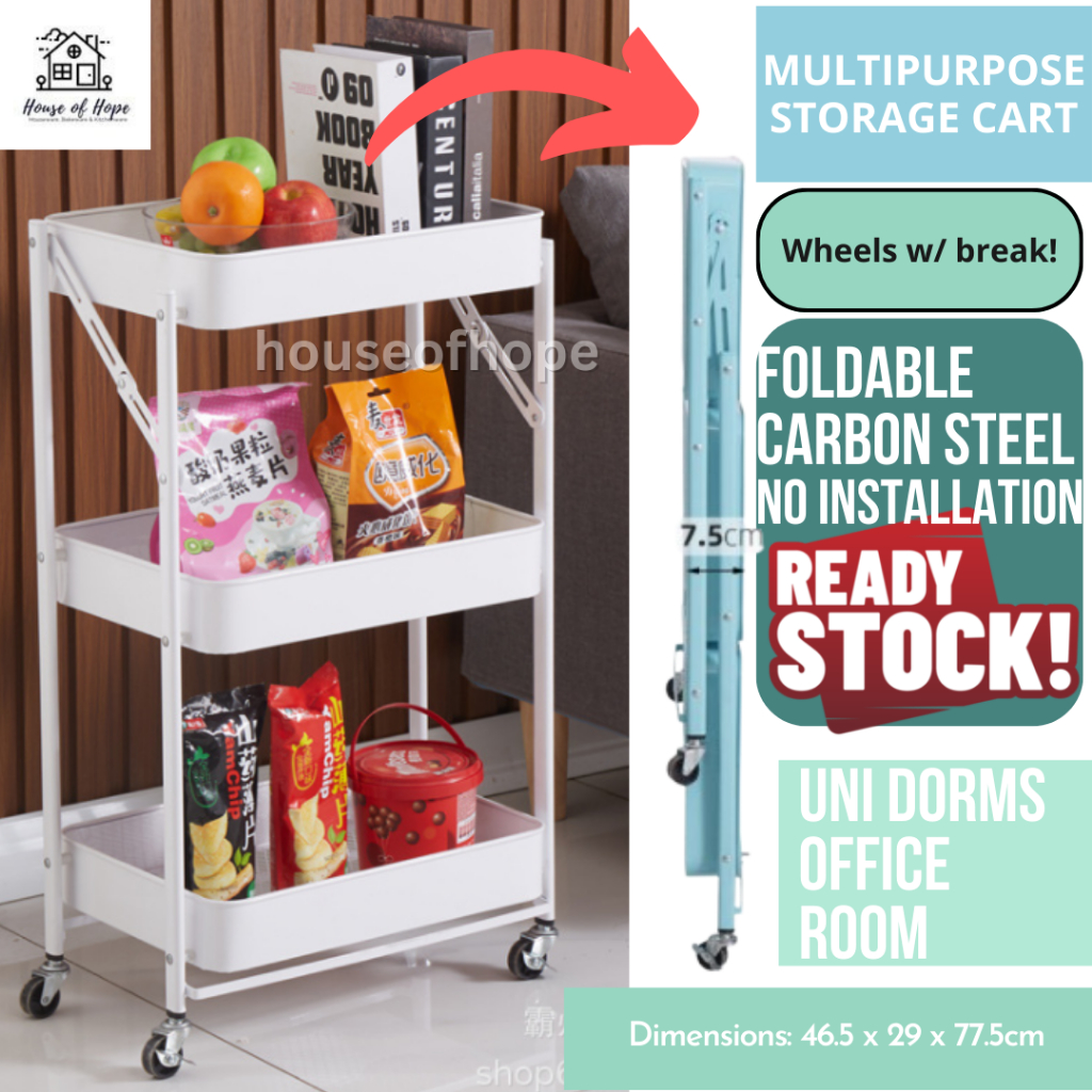 UNI HALL MULTIPURPOSE FOLDABLE with WHEELS DURABLE ROLLING STORAGE CART ...