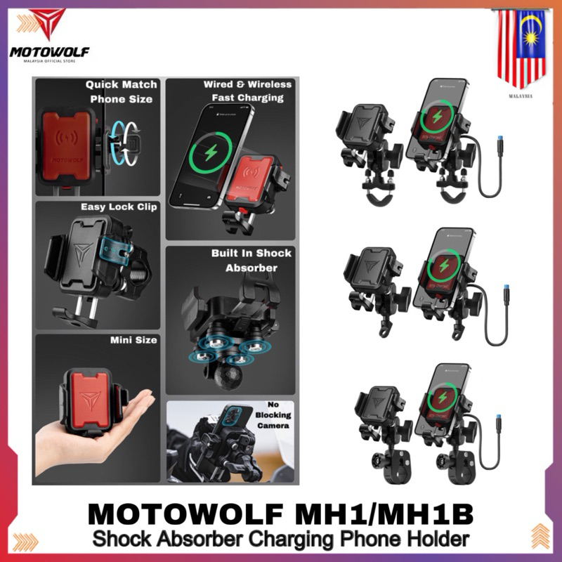 🔥Ready Stock🇲🇾 MOTOWOLF MH1 B Mini Phone Holder Shock Absorber Charging ...