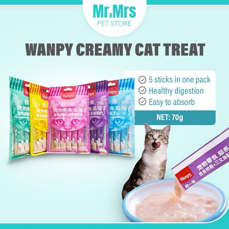 WANPY Premium Creamy Cat Treat 5 x 14g Cat Snack Cat Stick Makanan ...