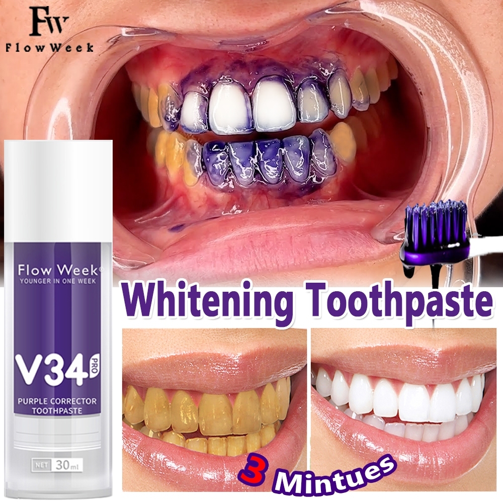 Flowweek V34 Pro Teeth Whitening Toothpaste Purple Toothpaste Smoker Stain Tartar Removal ...