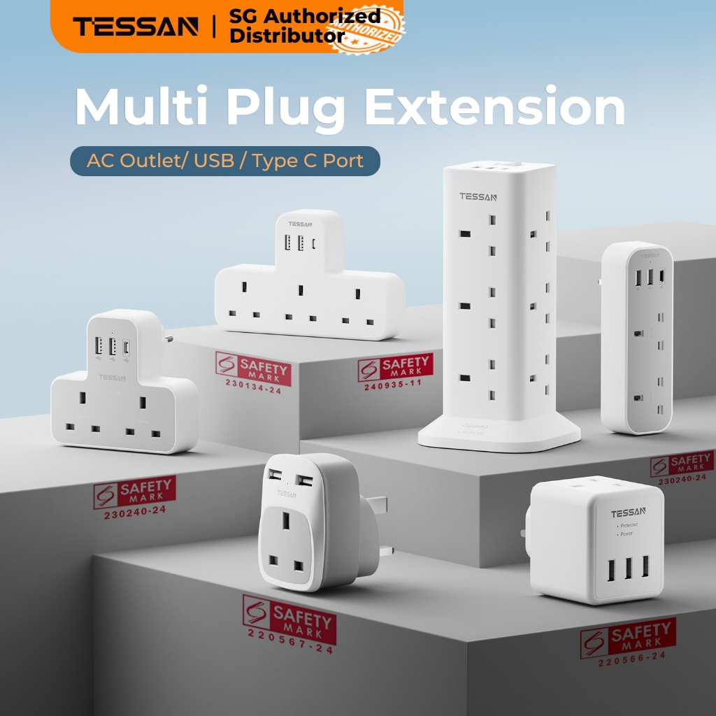 TESSAN - SG Safety Mark, Wall Multi Plug Sockets Adapter Power ...