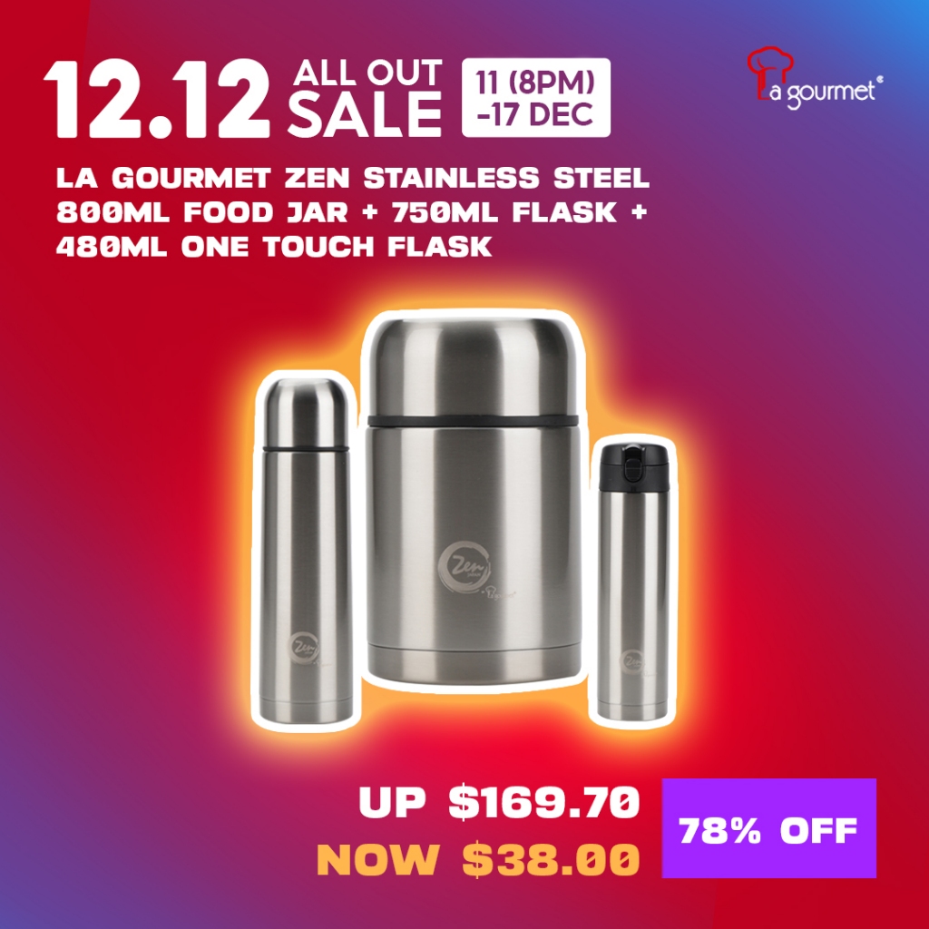 La Gourmet Zen Stainless Steel 800ml Food Jar + 750ml Flask +480ml One Touch Flask | Shopee Malaysia