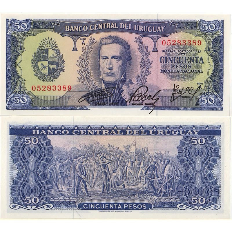 乌拉圭 Uruguay 50 Pesos（1967 Year） UNC Real Note with minor foxing ...