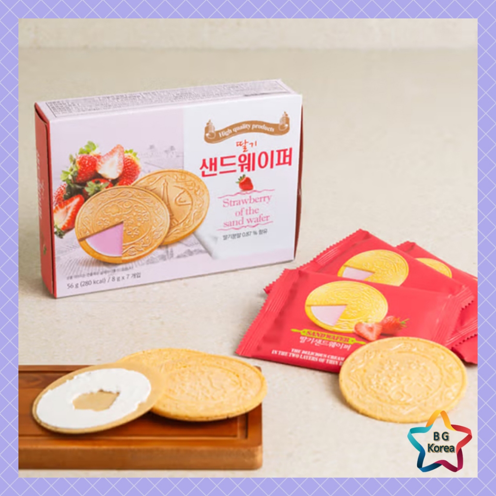 Strawberry Cream Sandwich Wafer 56g | Korean Crispy Snack with Sweet ...