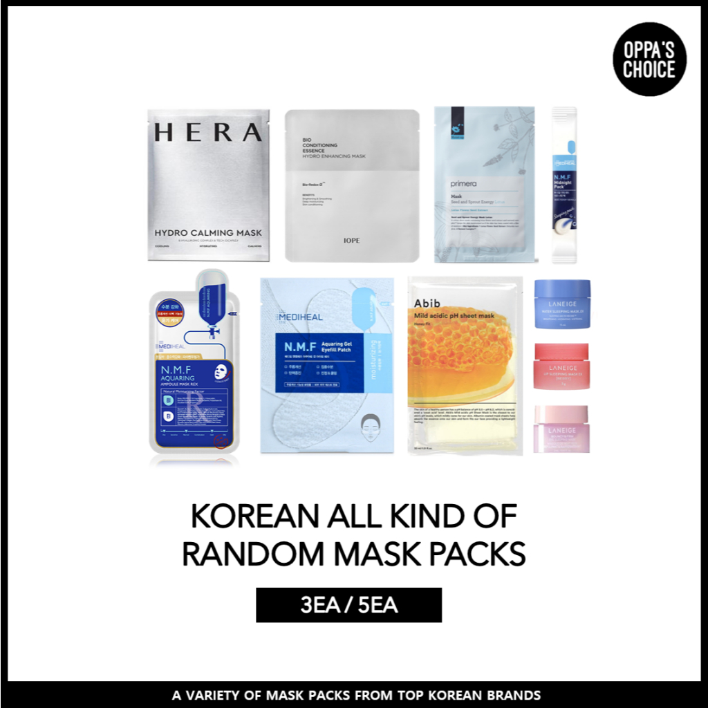 KOREAN ALL KIND OF RANDOM MASK PACK (HERA LANEIGE PRIMERA MEDIHEAL DR.G ...