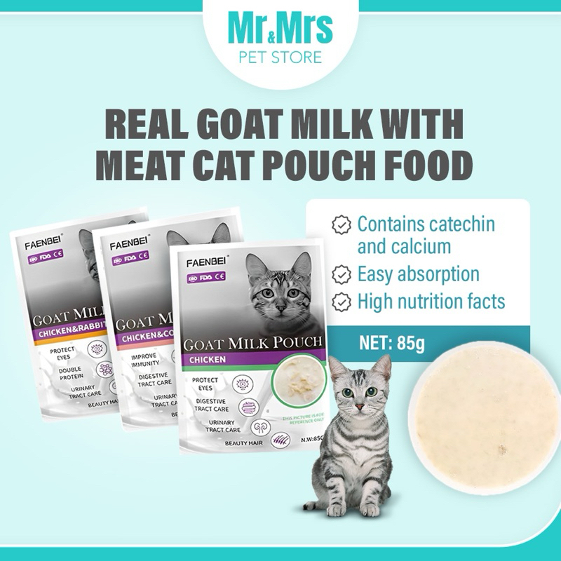Real Goat Milk Cat Food Pouch Real Meat 85g Chicken/CodFish Makanan ...
