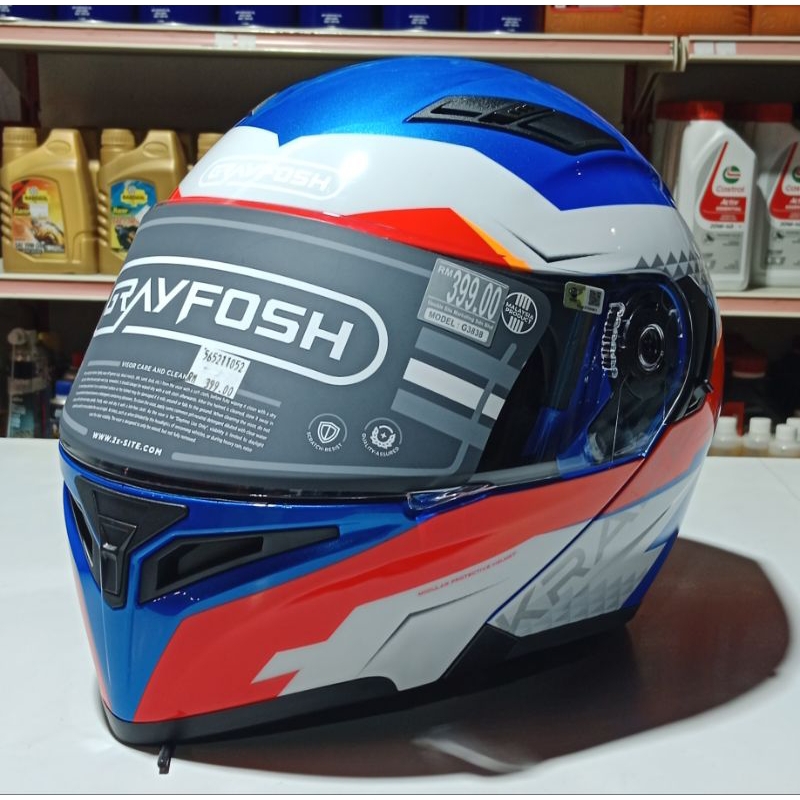 Grayfosh G3838 Full Face Flip up Double Visor Kraze Blue ( 2 in 1 ...