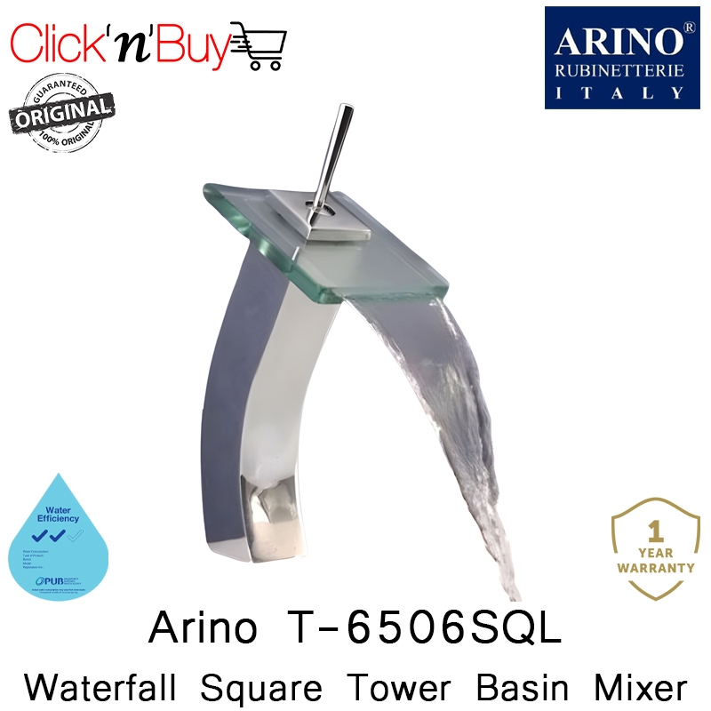 ARINO Waterfall Square Tower Basin Mixer with Transparent Glass T ...