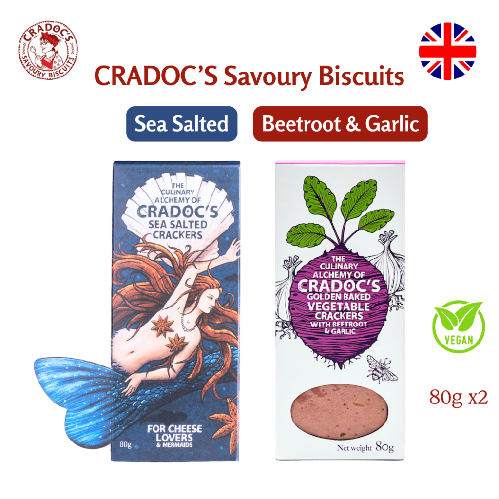 CRADOC'S CRACKERS Savoury Biscuits Sea Salt Beetroot and Garlic ...