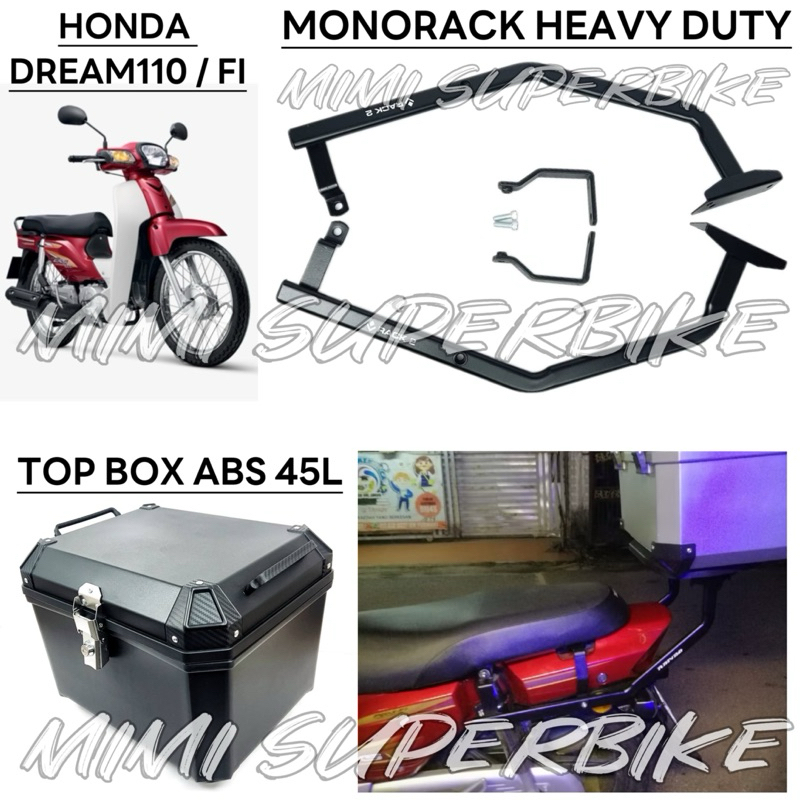 HONDA EX5 DREAM110 DREAM 110 FI MONORACK HEAVY DUTY & TOP BOX ABS 45L 45 RACK CARRIER EX5110 ...