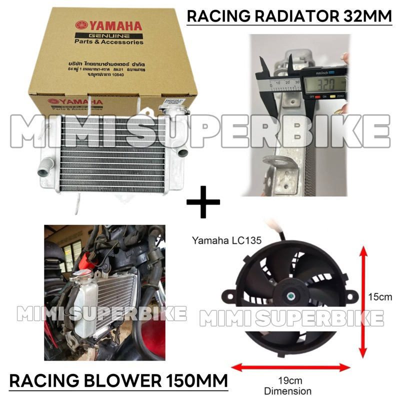 YAMAHA LC135 V1 - V9 FI RACING RADIATOR 32MM & BIG BLOWER 150MM LC V2 ...