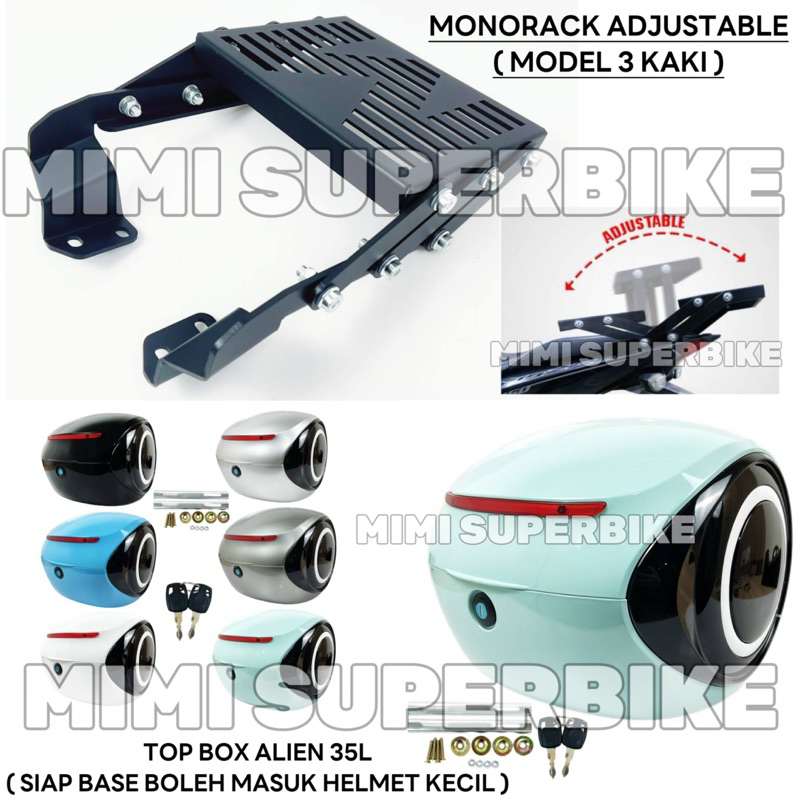 YAMAHA LC135 V2 - V7 MONORACK LIPAT 3 KAKI & TOP BOX SIPUT ALIEN ABS ...