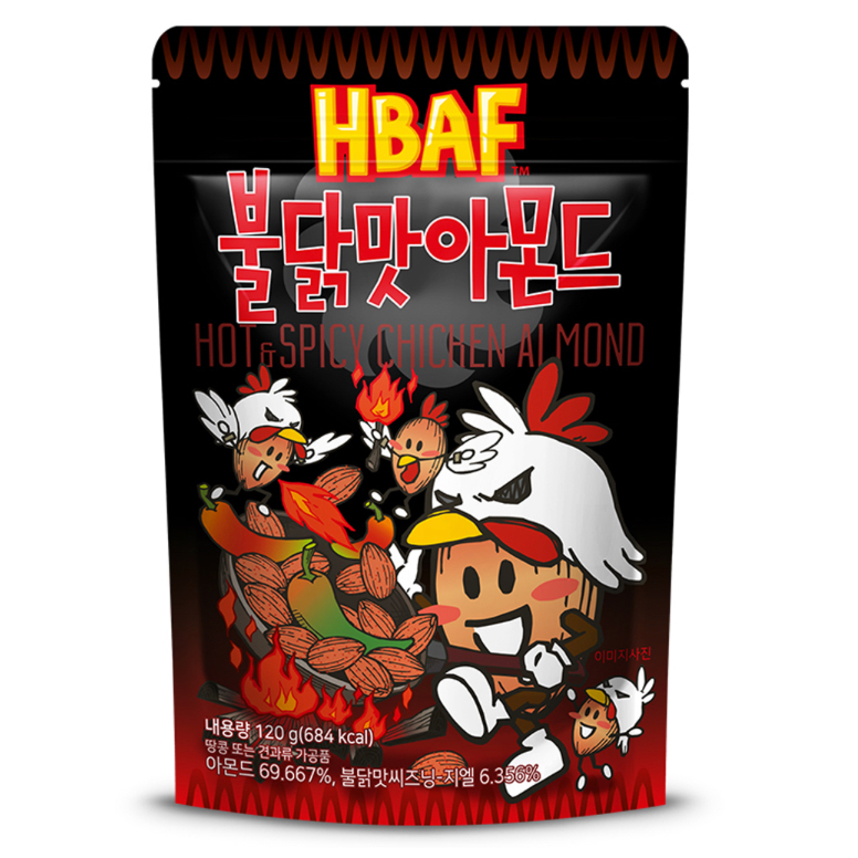Korea HBAF Buldak Hot&spicy chicken Flavored Seasoning Almond, 120g ...