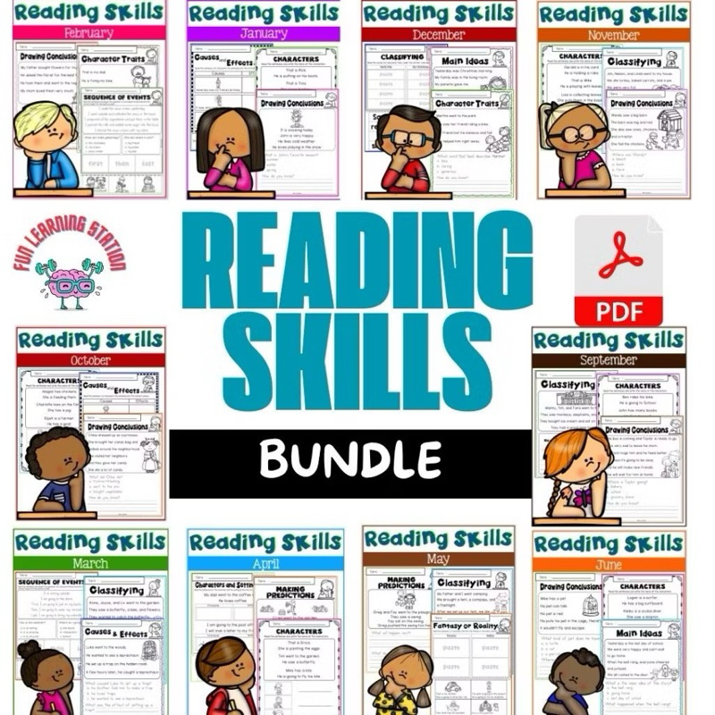 [T1] Reading skills bundle I Kindergarten First Second Grade English ...