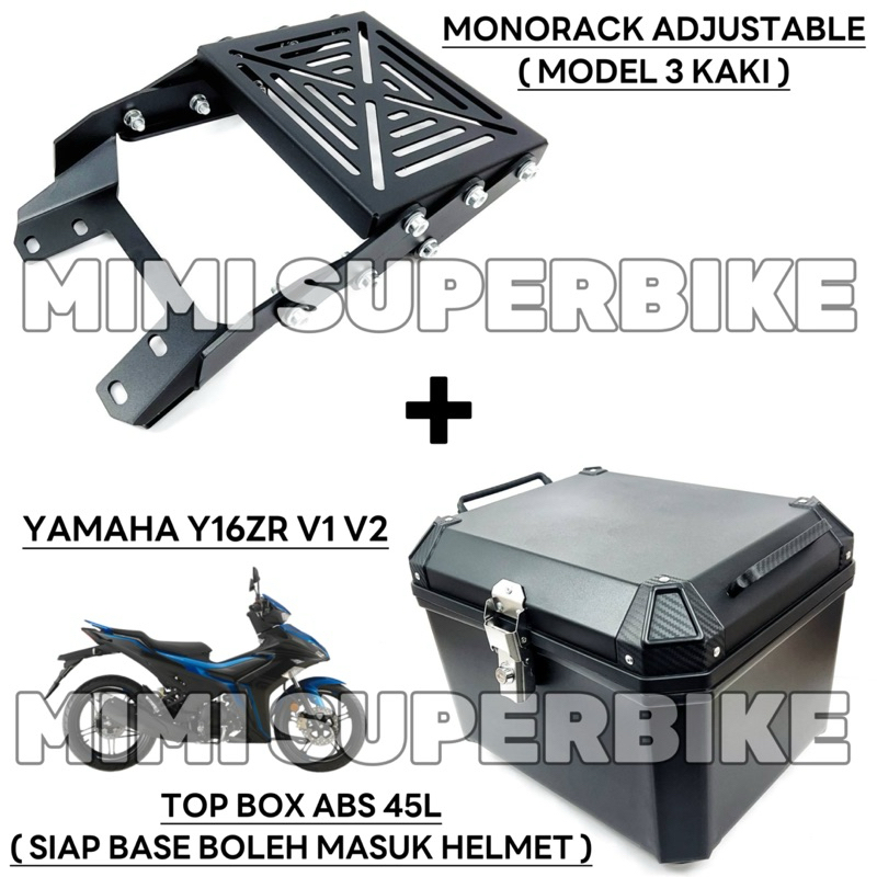 YAMAHA Y16ZR V1 V2 ABS Y16 TOP BOX ABS 45L & MONORACK LIPAT ADJUSTABLE ...