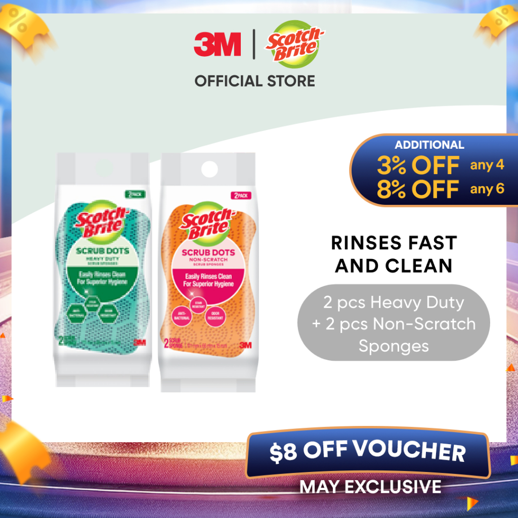 3M Scotch-Brite Scrub Dots Heavy Duty + Non Scratch Sponges, Bundle ...