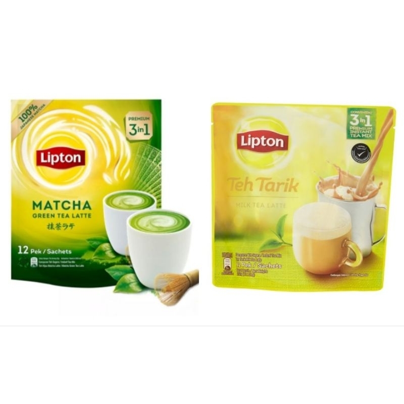 LIPTON Halal Matcha Green Tea Lattle | Milk Tea Teh Tarik 12s x 20g | Shopee Malaysia