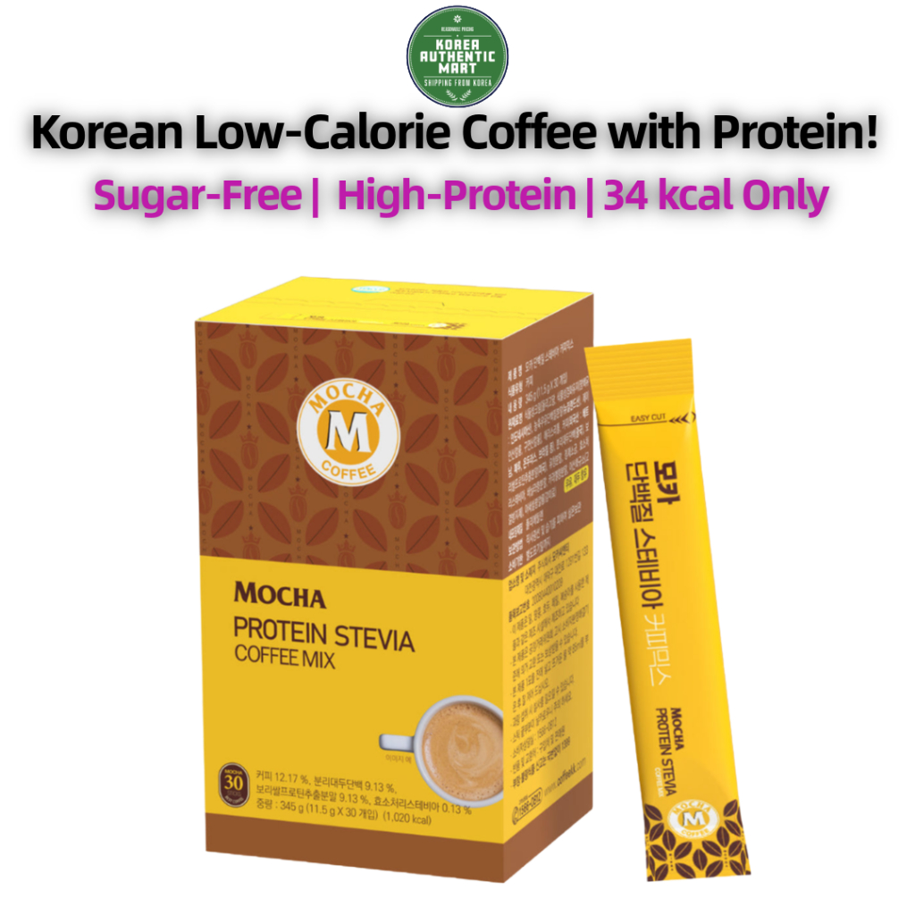 Sugar-Free Mocha Protein Stevia Coffee Mix – 30 Sticks (11.5g each), No guilty, Low-Calorie ...