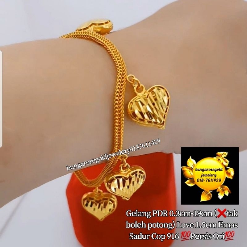 🔥Gelang Pandora 0.3cm-19cm Love Gantung 1.5cm Emas Sadur Cop 916 💯 ...