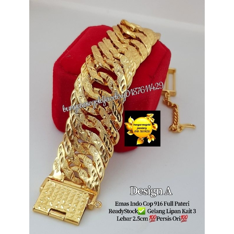 🔥Emas Indo Cop 916 Full Pateri ReadyStock Gelang Lipan Kait 3 Lebar 2 ...