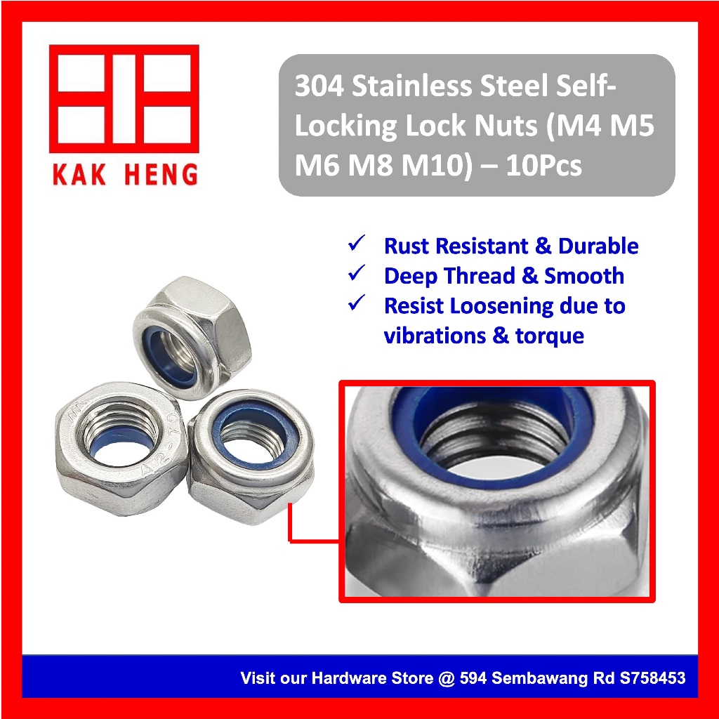 304 Stainless Steel Self-Locking Lock Nuts Non-Slip Bolts Screws Cap ...