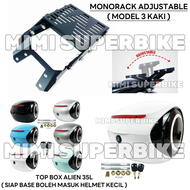 YAMAHA Y16ZR V1 V2 MONORACK LIPAT 3 KAKI & TOP BOX ALIEN 35L 35 L Y16 ...