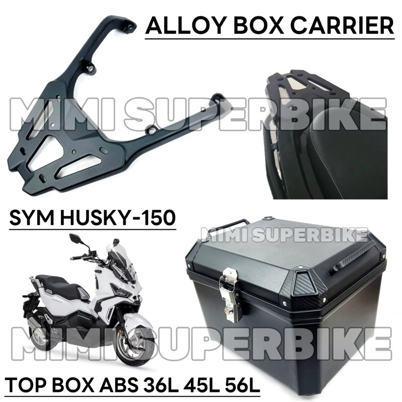 SYM HUSKY150 HUSKY ALLOY TOP BOX CARRIER HEAVY DUTY & TOP BOX ABS 36L ...