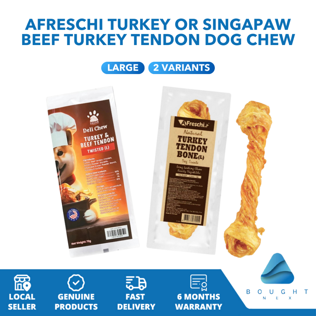 Afreschi Turkey/Singapaw Beef Turkey Tendon Dog Chew - Large, Natural ...
