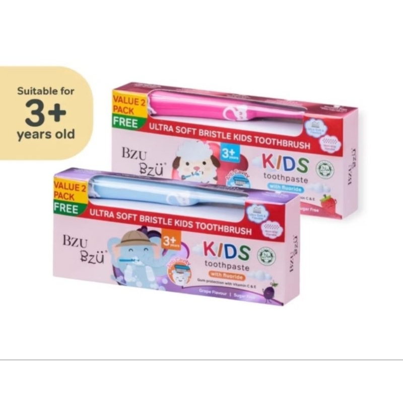 BZU BZU Kids Toothpaste 50g×2 +Toothbrush Set | Shopee Malaysia