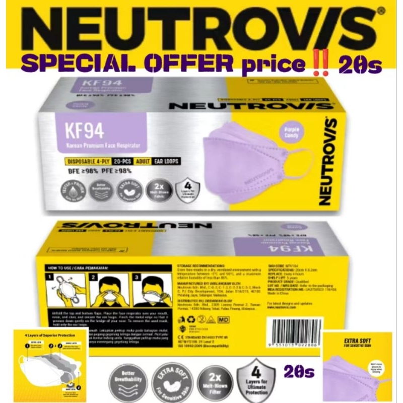 Netrovis KF94 Premium Medical Mask (Earloop) 20s /Topeng Muka KF94 ...