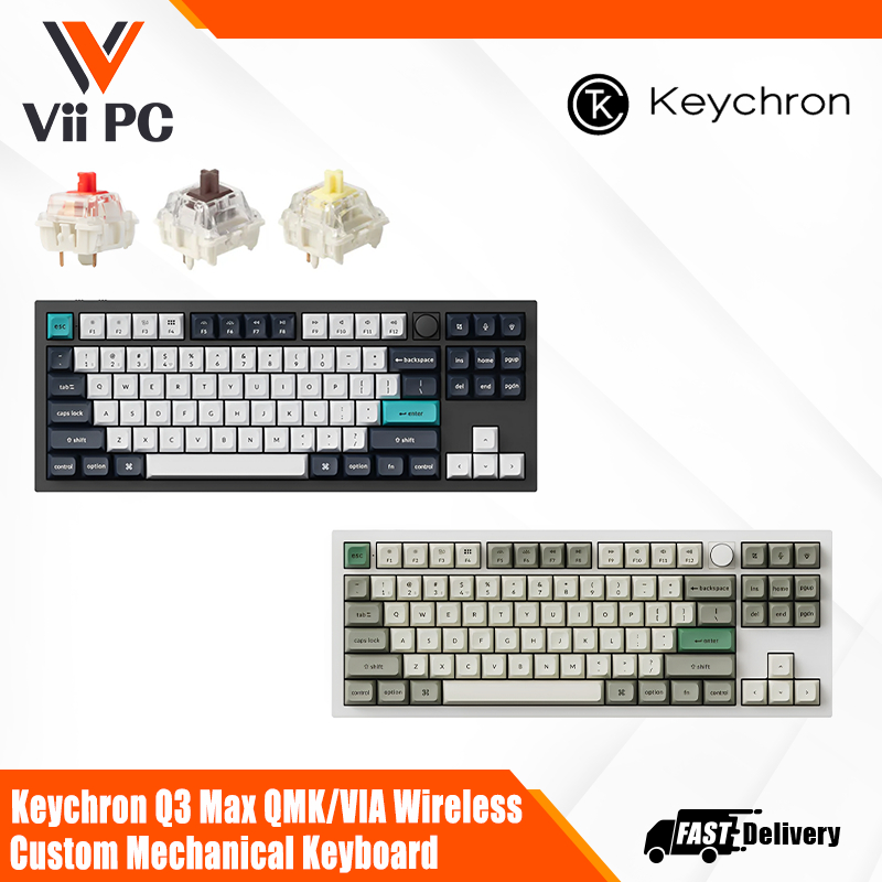 Keychron Q3 Max QMK/VIA Wireless Custom Mechanical Keyboard - (Carbon ...