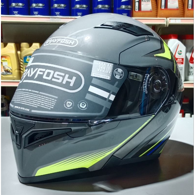Grayfosh G3838 Full Face Flip up Double Visor ACE Grey / Yellow ( 2 in ...