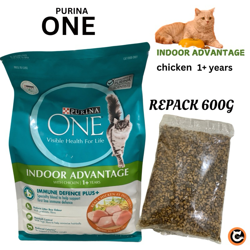 PURINA ONE INDOOR ADVANTAGE PREMIUM CAT FOOD 600G REPACK | Shopee Malaysia