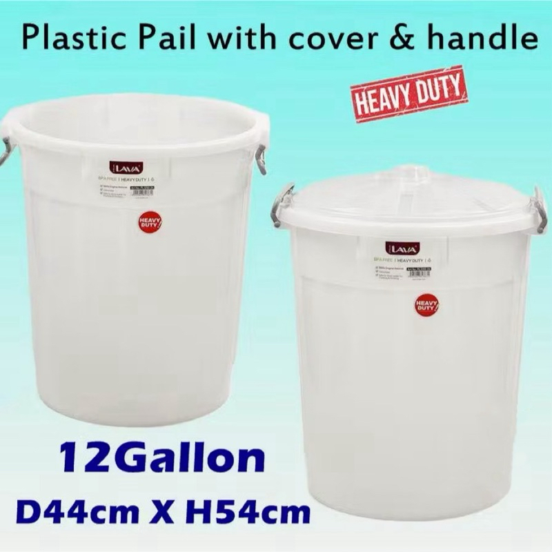LAVA 12 Gallon Plastic Pail With Cover PL1200 / Bekas Tong Air Plastik ...