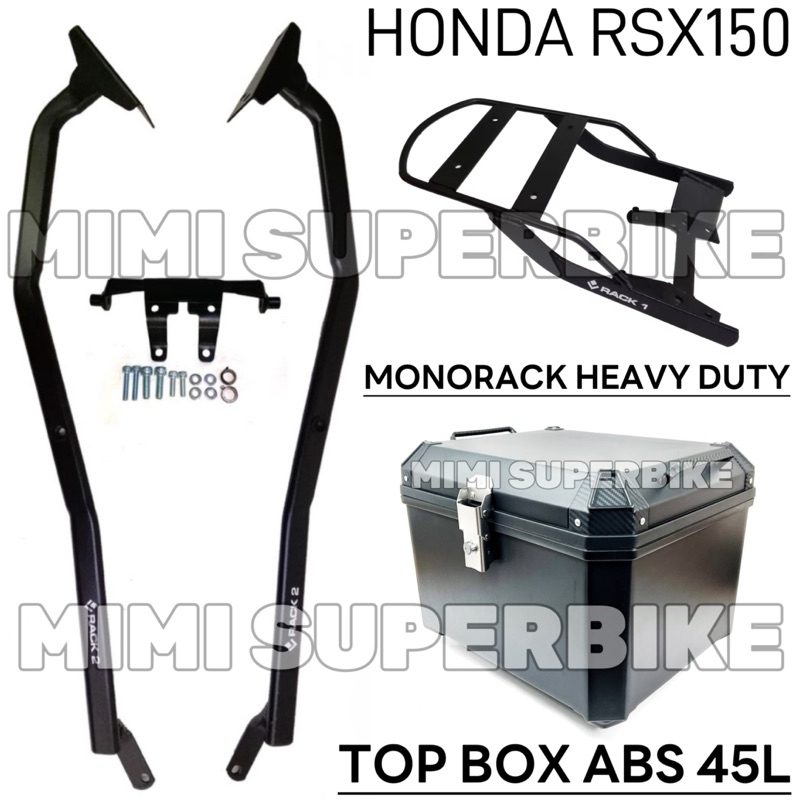HONDA RSX150 RSX V1 V2 RACK MONORACK J HEAVY DUTY & TOP BOX ABS 45L 45 L CARRIER ALLOY ALUMINIUM ...
