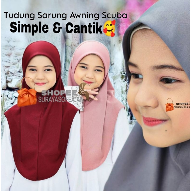 [7-11 Tahun Awning Scuba] Size S Tudung Sarung Budak Moscrepe Awning ...