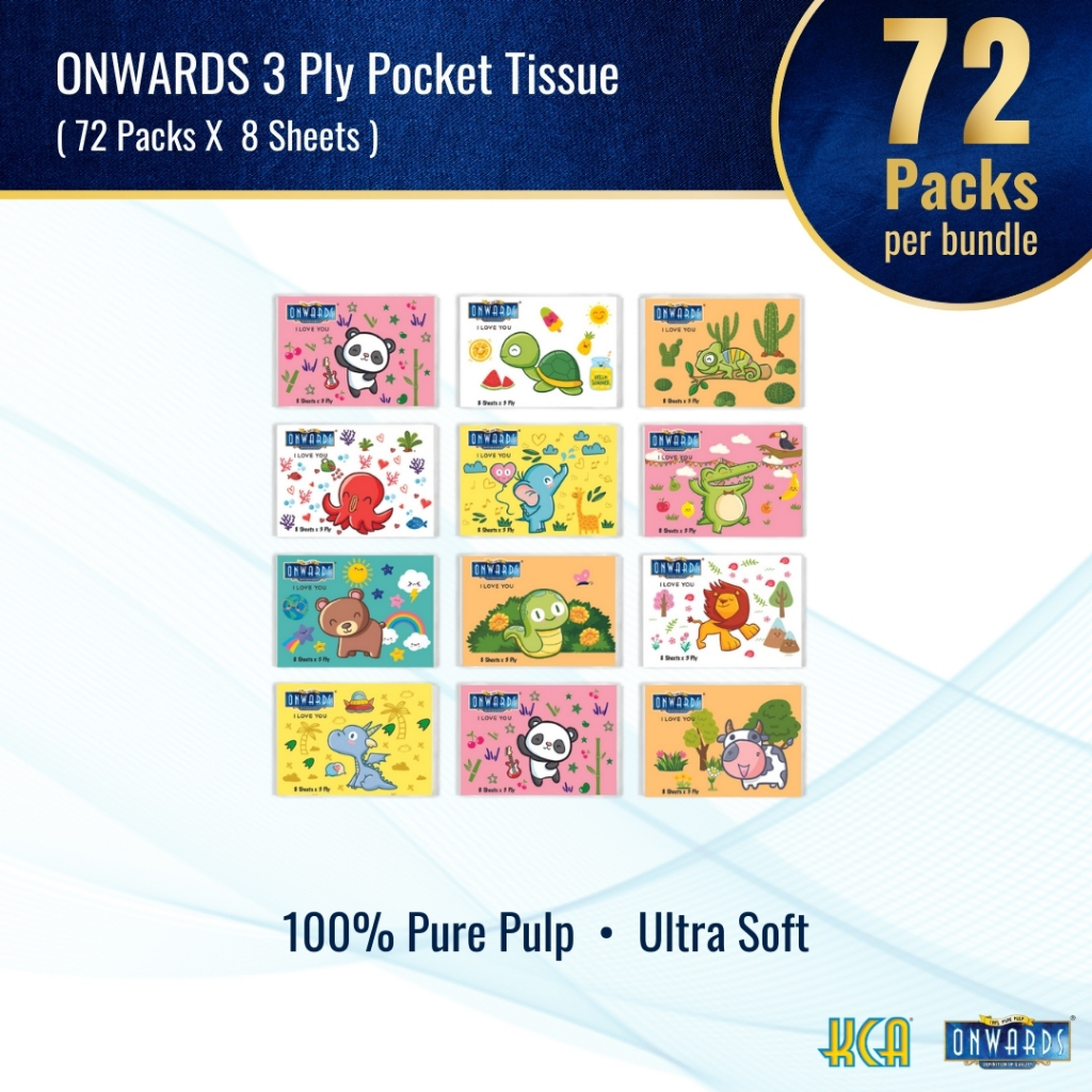 Bundle ONWARDS 3 Ply Pocket Tissue 72 Packs x 8 Sheets 3-Ply Tissue ...