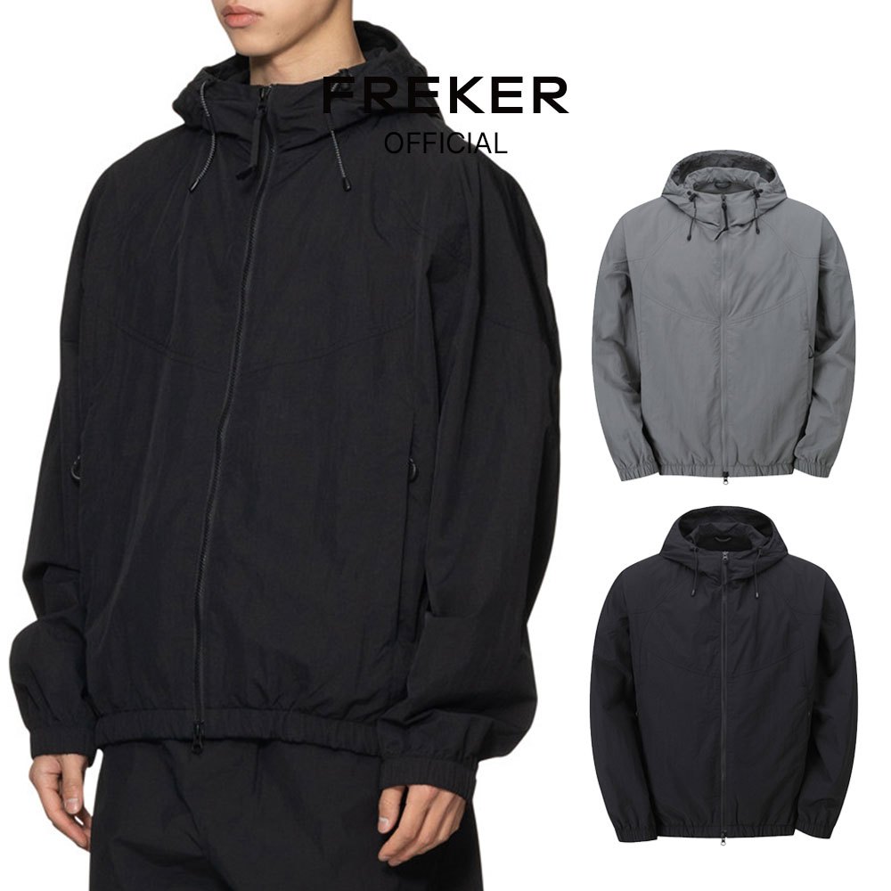 FREKER Outdoor Casual Nylon Hooded Windbreaker Jacket - Black/Gray ...