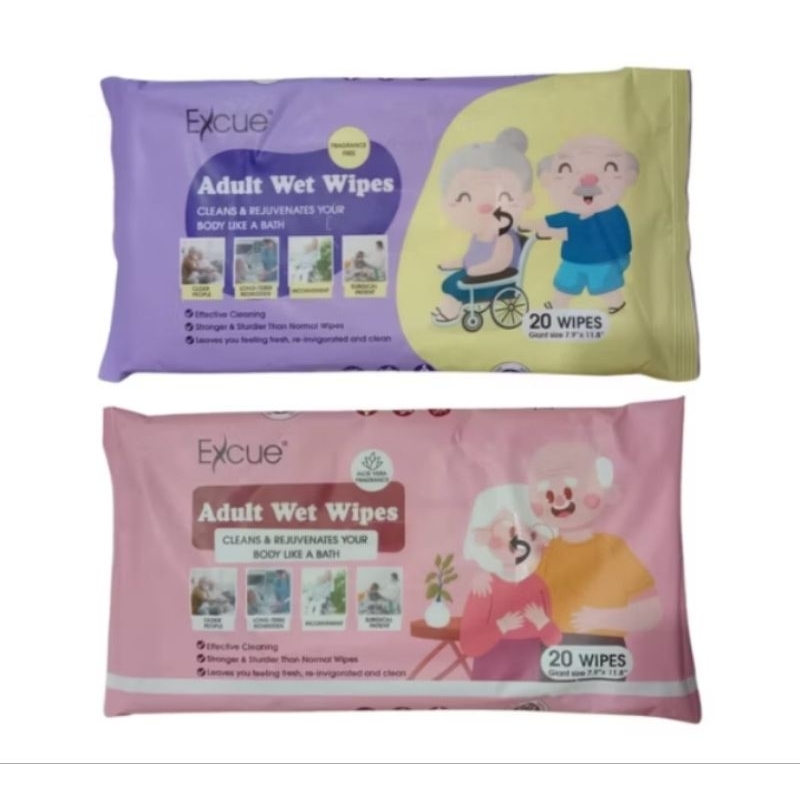 EXCUE Adult Wet Tissue Wipes 20s Aloe Vera | Fragrance Free | Shopee ...