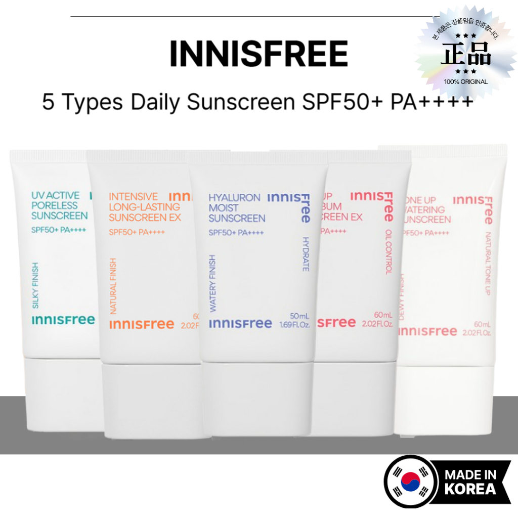 [INNISFREE] 5 Types Daily Sunscreen SPF50+ PA++++ | Tone-Up, Poreless, Long-lasting, No Sebum ...