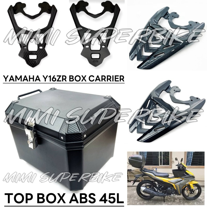 YAMAHA Y16ZR Y16 V1 V2 ABS TOP BOX ABS 45L & ALLOY BOX CARRIER BLACK CARBON MONORACK RACK ...