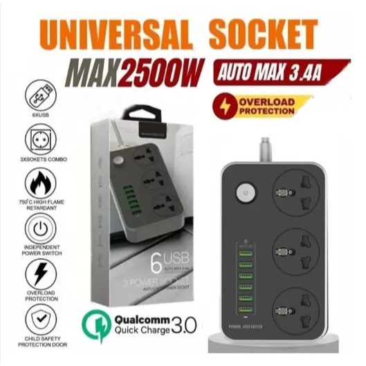 SAFFETY MARK LDNIO SC3604 3 Port + 6 USB Universal Power Socket ...