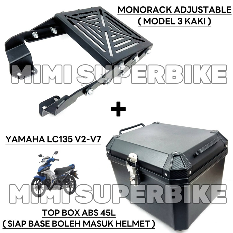 YAMAHA LC135 V2 - V7 TOP BOX ABS 45L MONORACK LIPAT ADJUSTABLE 3 KAKI ...