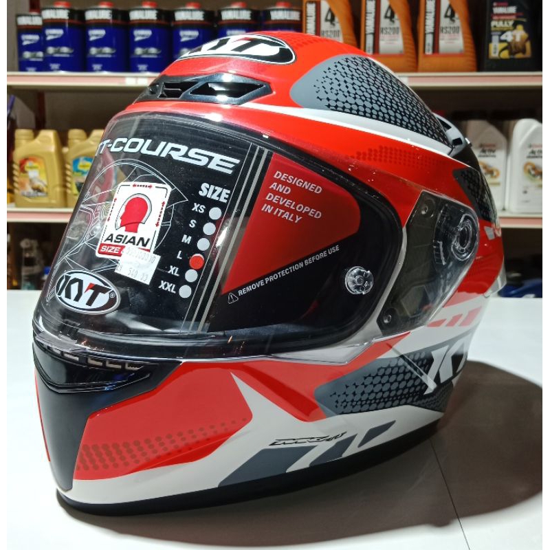 KYT TT Course Full Face Single Visor Gear Black Red ( Gloss Colour ...