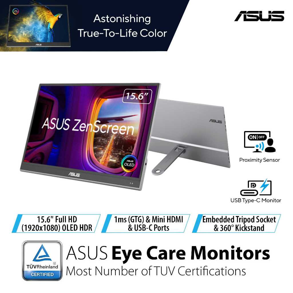 ASUS ZenScreen OLED MQ16AHE Portable Monitor - 16" FHD OLED 60Hz ...