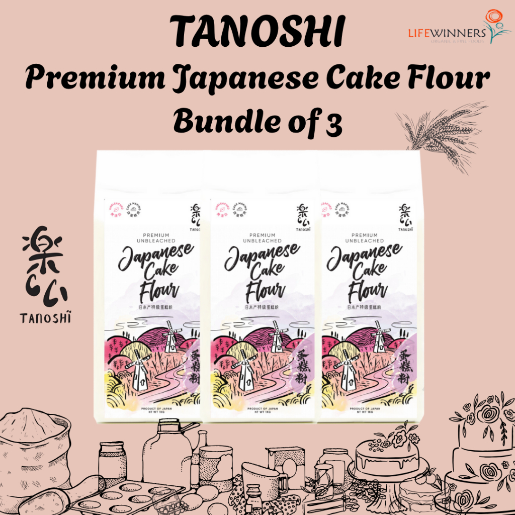 Bundle of 3 - Tanoshi Premium Japanese Cake Flour 1kg X 3Pkts | Shopee ...