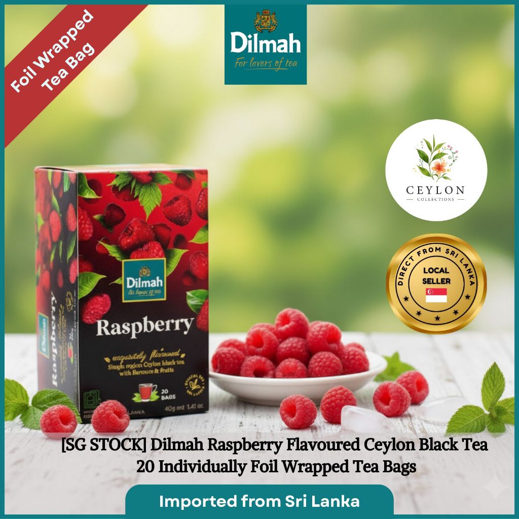 Dilmah Raspberry Ceylon Black Tea - 20 Foil Wrapped Bags | Sweet ...