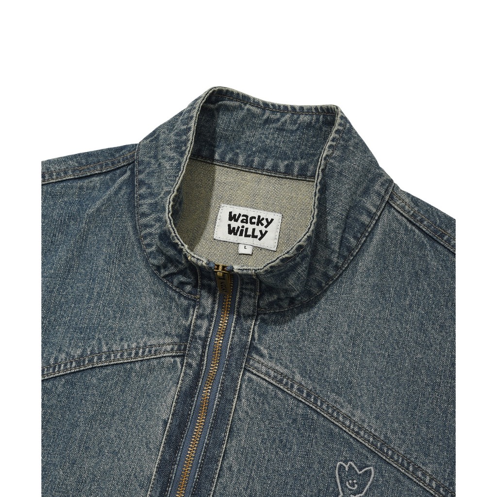 [WACKY WILLY][Official] Denim High Neck Full Zip-up Jacket Street Retro ...